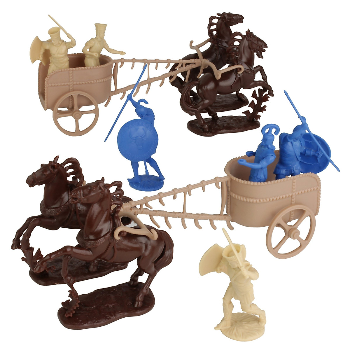 LOD Trojan War Greek vs Trojan Chariot Playset: 12 BLUE TAN 1:30 Plastic Figures