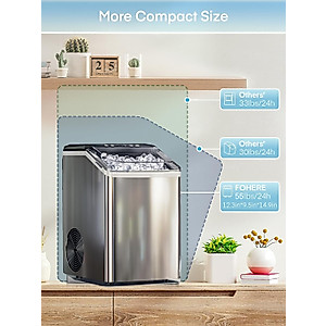 Nugget Ice Maker Countertop, 55lbs/24H Tooth-Friendly Soft Chewable Pebble Ice Machine, Self-Cleaning with Drainpipe, Crushed Pellet Ice Makers for Home Kitchen Party, Stainless Steel