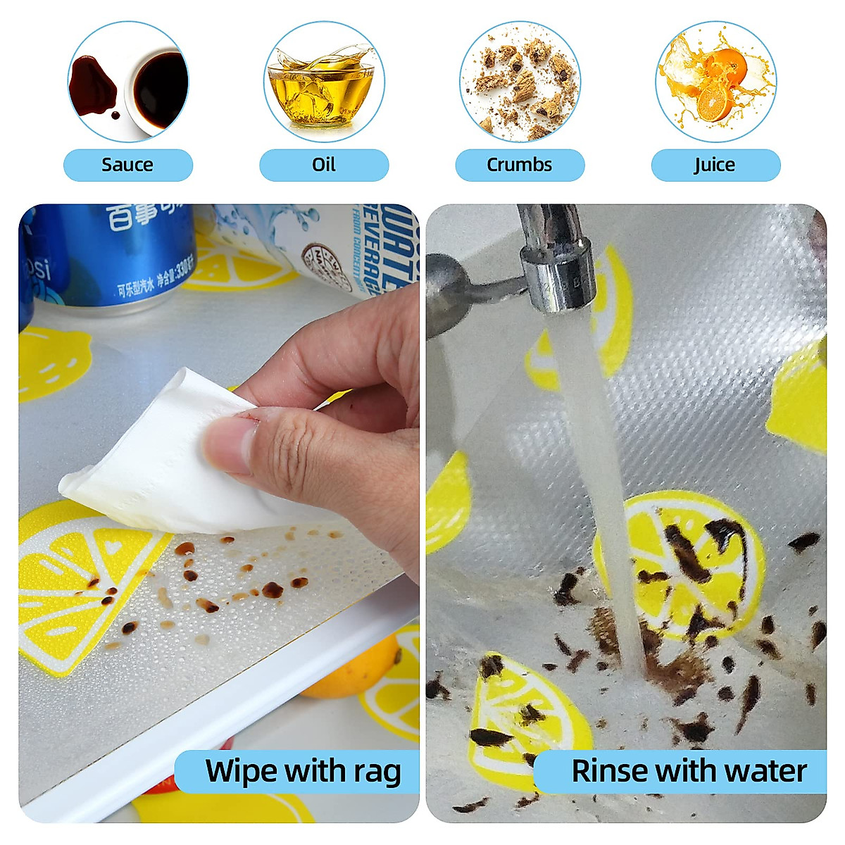 12 Pcs Refrigerator Liners, 17.7"x11.8" Washable Fridge Liner for Drawer/Cabinet Shelf Liner, Non-Slip EVA Multi-Use Shelf & Refrigerator Mats - BPA Free (Lemon)