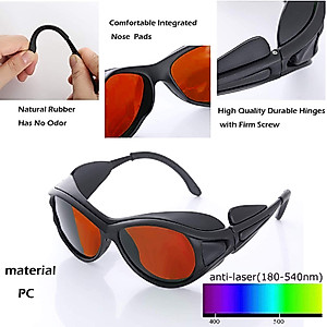Laser Safety Goggles 532nm OD 6+ Professional 180nm-532nm Wavelength Violet/Blue/Green Laser Protective Glasses for 405nm, 445nm, 450nm,473nm 532nm Laser Fit Dazzling Lasers, Like Engraving Machines
