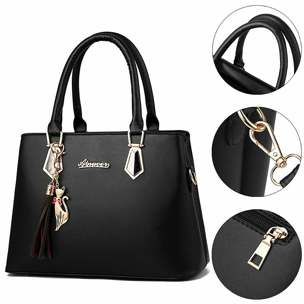 2 Pcs Women Fashion Handbags, Tote Bags Shoulder Bag Top Handle, Leather Tote Purses, Red