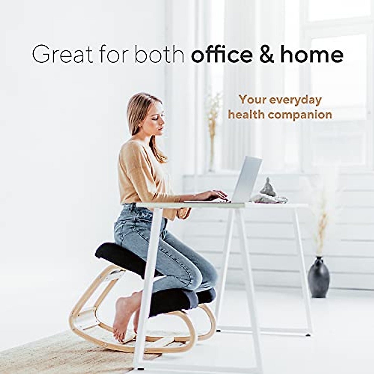 Luxton Ergonomic Kneeling Chair with Extra Padding - Posture Support Comfortable Office Desk Chair - Angled Rocking Stool & Balancing Seat - Natural Relief for Neck or Back Pain