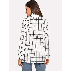 Milumia Women's Open Front Blazer Casual Lightweight Plaid Roll Up Sleeve Jacket White Large