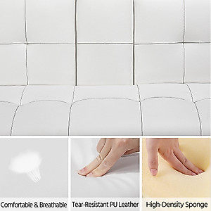 Yaheetech Modern Sofa Bed Faux Leather Sofa Convertible Folding Futon Couch with Armrest Home Recliner Home Furniture for Living Room White