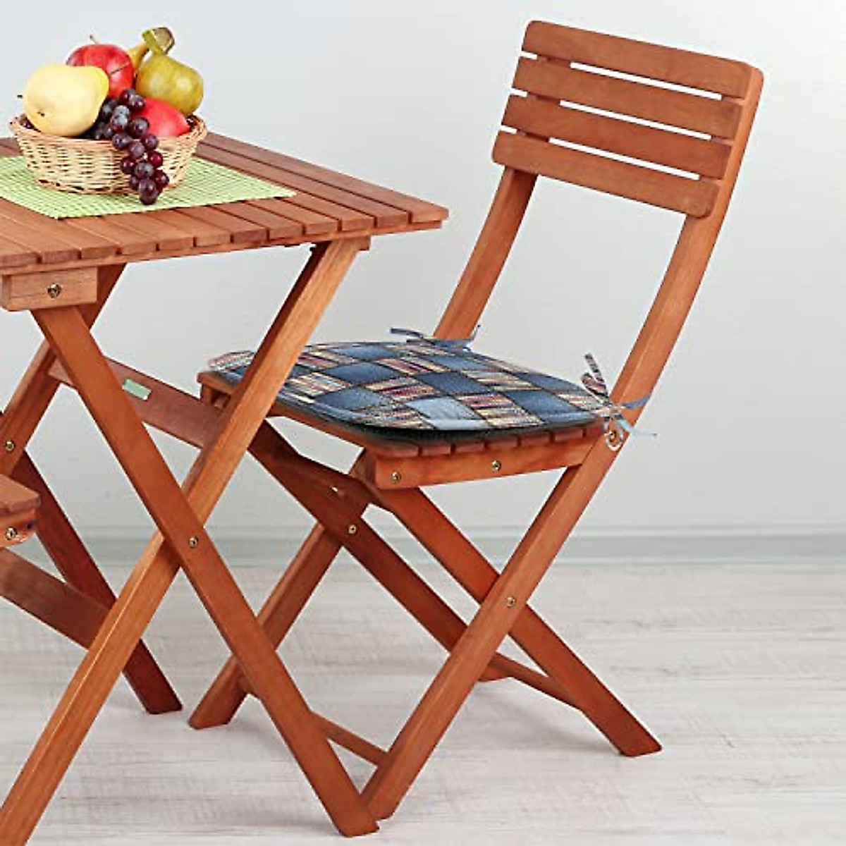 Lunarable Geometric Chair Seating Cushion Set of 2, Quilt Design with Scraps of Denim and Knit Graphic Colorful Melange Print, Seat Pads for Office with Anti-Slip Backing, 16"x16", Blue Multicolor