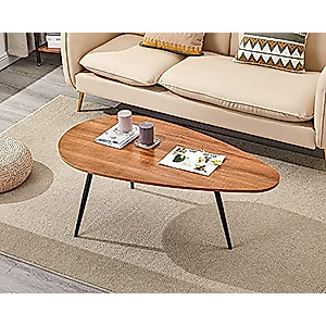 SAYGOER Small Coffee Table Modern Coffee Table Rustic Farmhouse Coffee Table Oval Mid Century Coffee Table Retro Accent Center Table for Living Room Easy Assembly, Walnut Oak