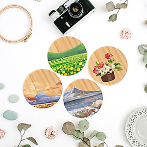 Unfinished Wood Coasters for Crafts,12PACK 4 Inch Round Blank Wooden Coasters with Non Slip Pad for DIY Stained Painting Wood Engraving Wedding Halloween Christmas Home Decoration