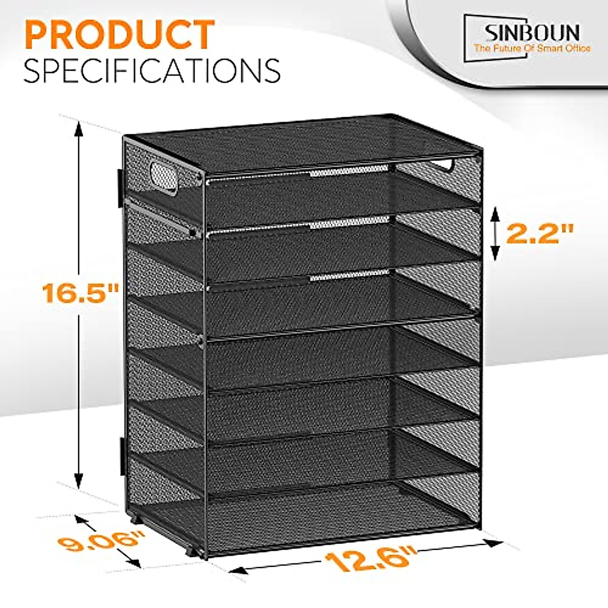 Sinboun 8-Tier Paper Organizer Letter Tray with Handle, Mesh Metal Desk File Organizer Paper Holder Office Organization for School Office Home