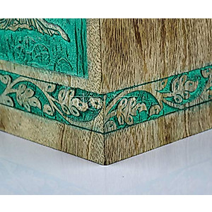 INTAJ Cremation Urn for Human Ashes - Wooden Urn Box for Ashes Handcrafted - Tree of Life Memorial Urn Funeral Cremation Urns (L(11.25x6.25) 250Cu, Teal Green)