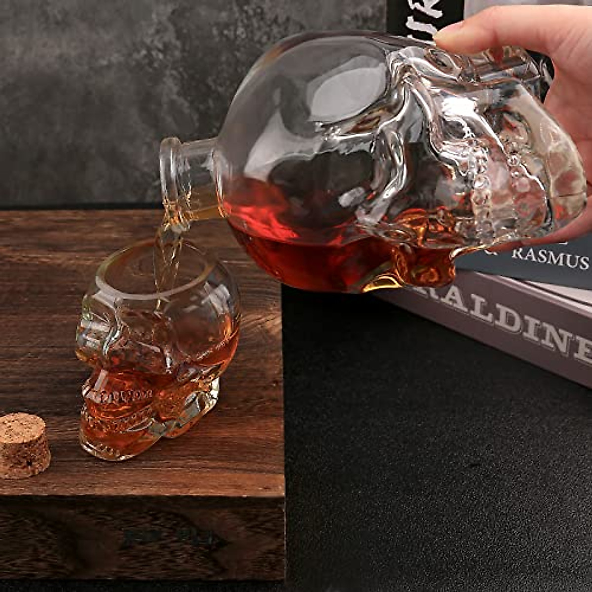 Skull Decanter Crystal Glass Skull Liquor Bottle 750ml Whiskey Bourbon Gothic Bottle,with Wooden Stopper Stainless  Steel Funnel