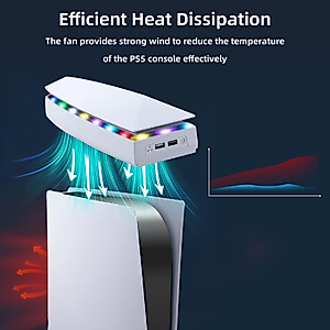 Mcbazel Upper RGB Cooling Fan for PS5, Top Cooling System Cooler Fan with RGB Light, 3 Speed Adjustable Fan, Dual USB 2.0 Port for PS5 Console - White (NOT for PS5 Slim)