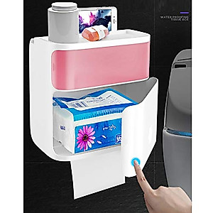 FURLOU Toilet Paper Roll Holder,Double Layer Tissue Rolls Stand Dispenser,with Mobile Phone Holder Wall Mounted Self Adhesive Waterproof Dustproof,Bathroom,Living Room, Kitchen Racks