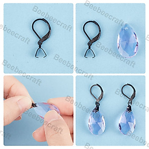 Beebeecraft 1 Box 50Pcs Pendant Clasp Earring Hooks Stainless Steel Leverback Earring Findings Black Earring Supplies for Jewelry Making