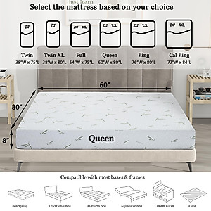 KYLE & KAY King Foam Mattress, Medium Firm Green Tea Gel Mattress, 8 Inch Memory Foam Mattress for Boys, Girls, Mattress in A Box, CertiPUR-US Certified Mattress, 76 x 80in, White