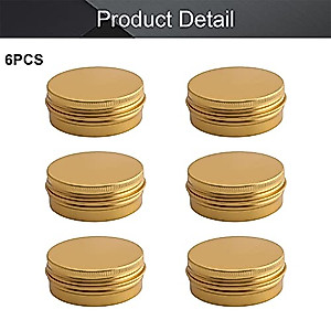Othmro 6Pcs 2oz Metal Round Tins Aluminum Tin Cans Jar Refillable Containers 60ml Tin Cans Tin Bottles Containers with Screw Lid for Salve Spices Lip Balm Tea Candies Gold 68×25mm