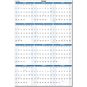 PlanetSafe Calendars 2024 Annual 12-Month Vertical Sky Blue Wet & Dry-Erasable Wall Calendar - Yearly Planner - Large Wall Calendars - Great for Home, Office, and Classroom - 48" tall x 32" wide BN