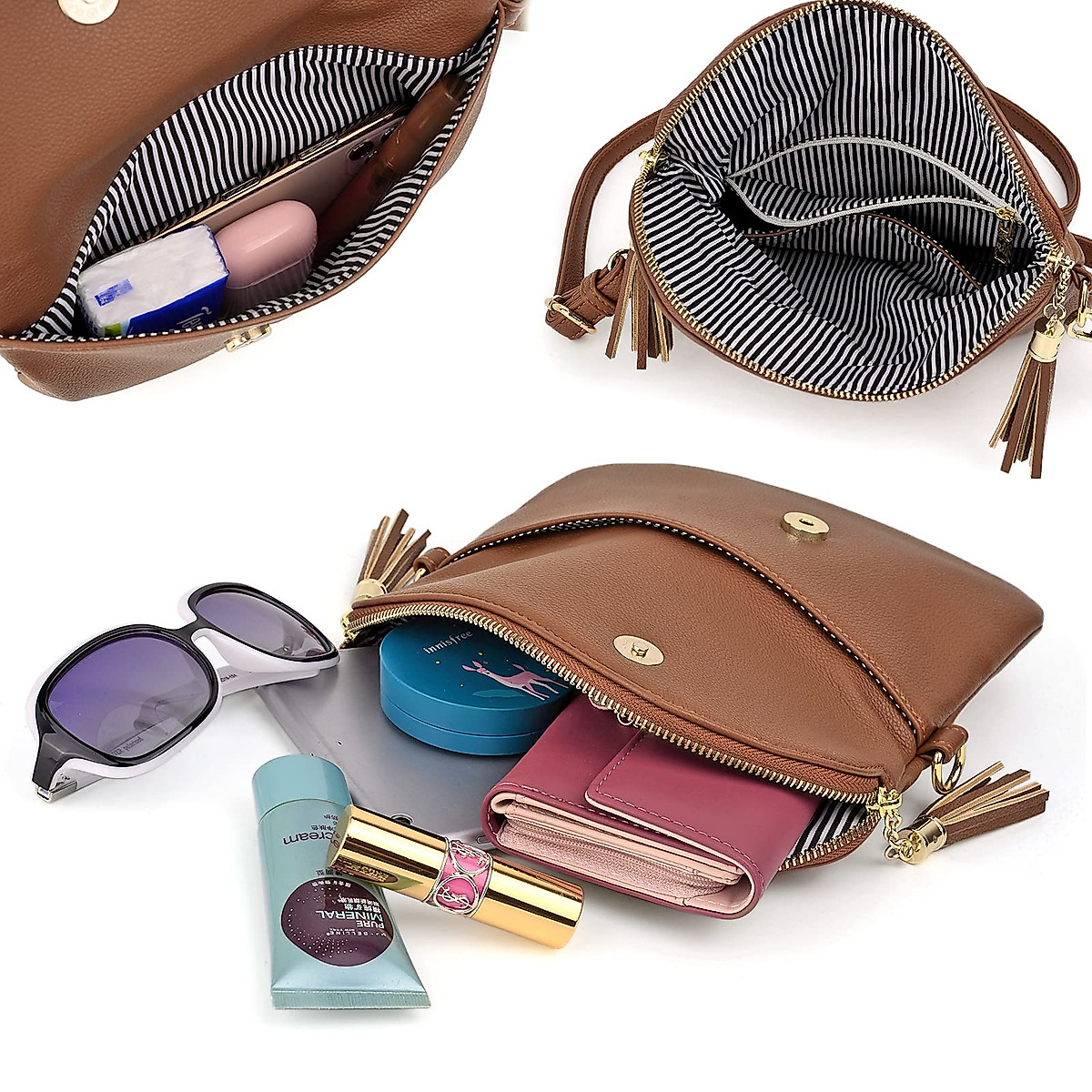 UTO Envelope Wristlet Clutch Crossbody Bag for Women Double Tassel Cellphone Trendy Purse with Strap and Zip Pocket Light Pink