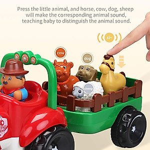 SUPERHIGH Farm Tractor Toy Tractor for 3 4 5 6 7 8 Year Old Boys & Girls with Detachable Farmer & Animals, Musical Toys with Light & Animal Sound Effect, Great Gift for Toddlers Kids