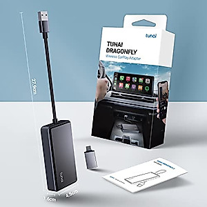 TUNAI Dragonfly Wireless CarPlay Adapter for Apple iPhone, Car Play Dongle for Factory OEM Wired CarPlay Cars, Bluetooth Magic Box Plug & Play, Auto Reconnect, Online Update, USB A &Type C Compatible