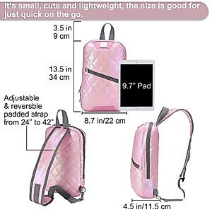GBLQ PLUS Sling Bags, Iridescent Crossbody Shoulder Puffer Backpack for Women Men, Travel Hiking Small Chest Bag Daypack (Pale Pink)