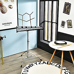 Giantex 32 Note Professional Glockenspiel Bell Kit, Percussion Xylophone with Adjustable Stand, Music Stand, 8'' Practice Pad, a Pair of Bell Mallets, Wooden Drumsticks, Carrying Bag