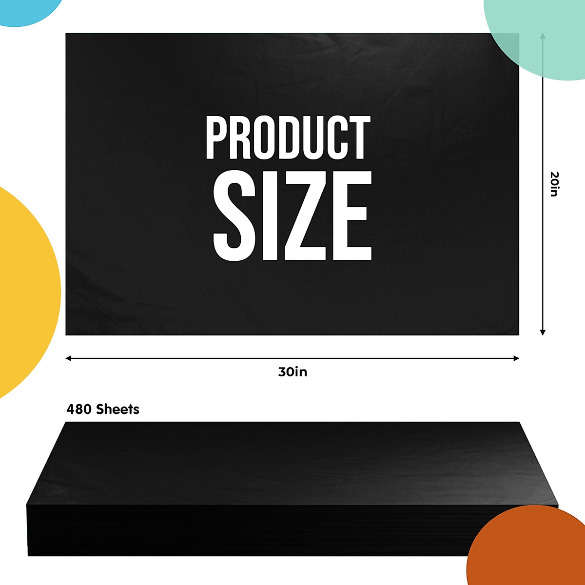 480 Sheets Bulk Black Tissue Paper - 20" x 30" Packing Paper Sheets for Moving - 10lb Wrapping Paper - Newsprint Paper for Packing, Gift Wrapping, Moving Supplies & Protecting Items Crown Display