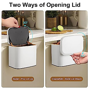 Anzoymx Hanging Stainless Steel Compost Bin 1.05 Gallon Wall Mounted Trash Can with Lid,Kitchen Cabinet Door Under Sink Small Garbage Can for Counter Top Cupboard Bathroom(1.05 Gallon,White)