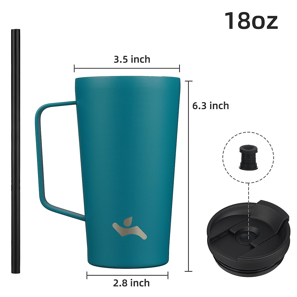 Konokyo Insulated Tumbler with Handle and Straw, 18 OZ Travel Coffee Mug Stainless Steel Cup Metal Water Bottle,Blue