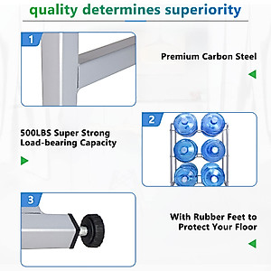 Iococee 5 Gallon Water Bottle Holder, Water jug Holder Rack 3-Tier, Water Cooler Jug Rack for 6 Bottles, 5 Gallon Water Bottle Storage Rack Heavy Duty, with Floor Protection for Home, Office