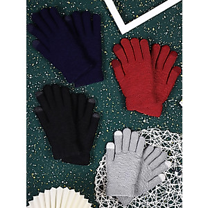 KUTTOR 4 Pairs Women Winter Plush Knit Gloves Knit Warm Wool Fleece Plush Touch Screen Gloves with Jacquard Design