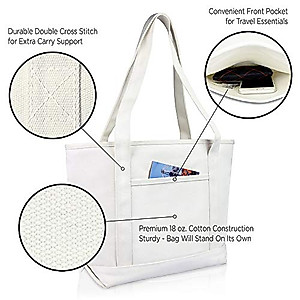 DALIX Daily Shoulder Tote Bag Premium Cotton in White