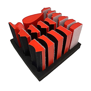 Hand Sanding Block Set of 16,Interchangeable Assorted Contoured Profile Sanding Pad Kit,Hook and Loop Abrasive Sanding Chassis for Sand Wood Furniture, Auto Paint and Crafts,Red