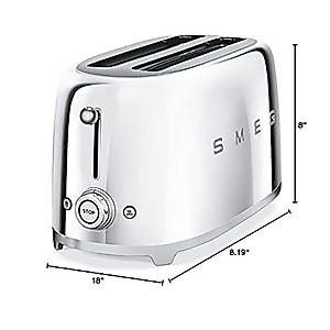 Smeg TSF02SSUS 50's Retro Style Aesthetic 4 Slice Toaster, Chrome