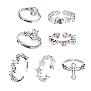 OTEEGX 7PCS Y2k Rings Set for Women Cute Star Ring Y2K Heart Jewelry Cross Ring Y2K Fashion Aesthetic Accessories Grunge. (7PCS Rings)