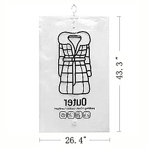 WOLUNWO Clothes Storage Bags, Hanging Vacuum Space Saver Bags, Vacuum Seal Storage Bag Clothing Bags for Suits, Dress Coats or Jackets, Down Jackets (Lx3pcs)