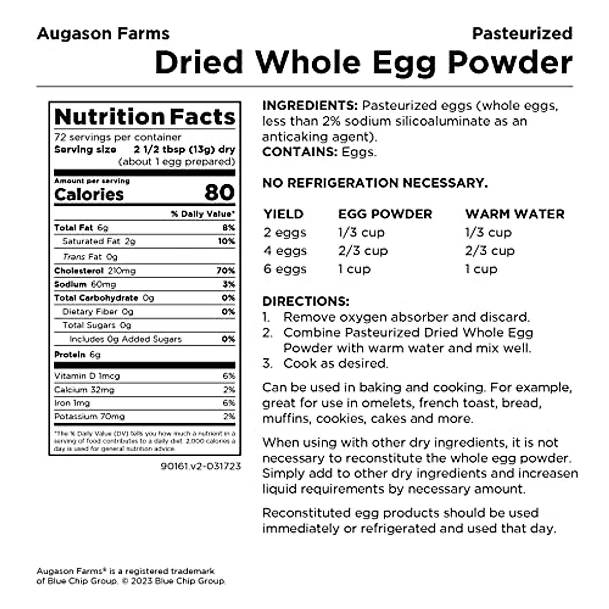 Augason Farms Dried Whole Egg Product 2 lbs 1 oz ( pack of 1)