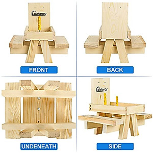 Squirrel Table Feeder with Umbrella, Lalafancy Wooden Picnic Table Feeder for Squirrels with Corn Cob Holder, Squirrel and Chipmunk Gifts for Squirrel Lovers, Built Strong from Pine Wood