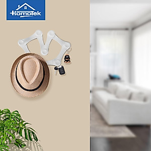 HOMOTEK Adhesive Accordion Wall Hanger Coat Hook Rack, Expandable Bathroom Towel Rack, Plastic Hanging Wall Mounted with 8 Hooks for Hats, Coat, Mugs, Scarf, Jewelry Storage,White