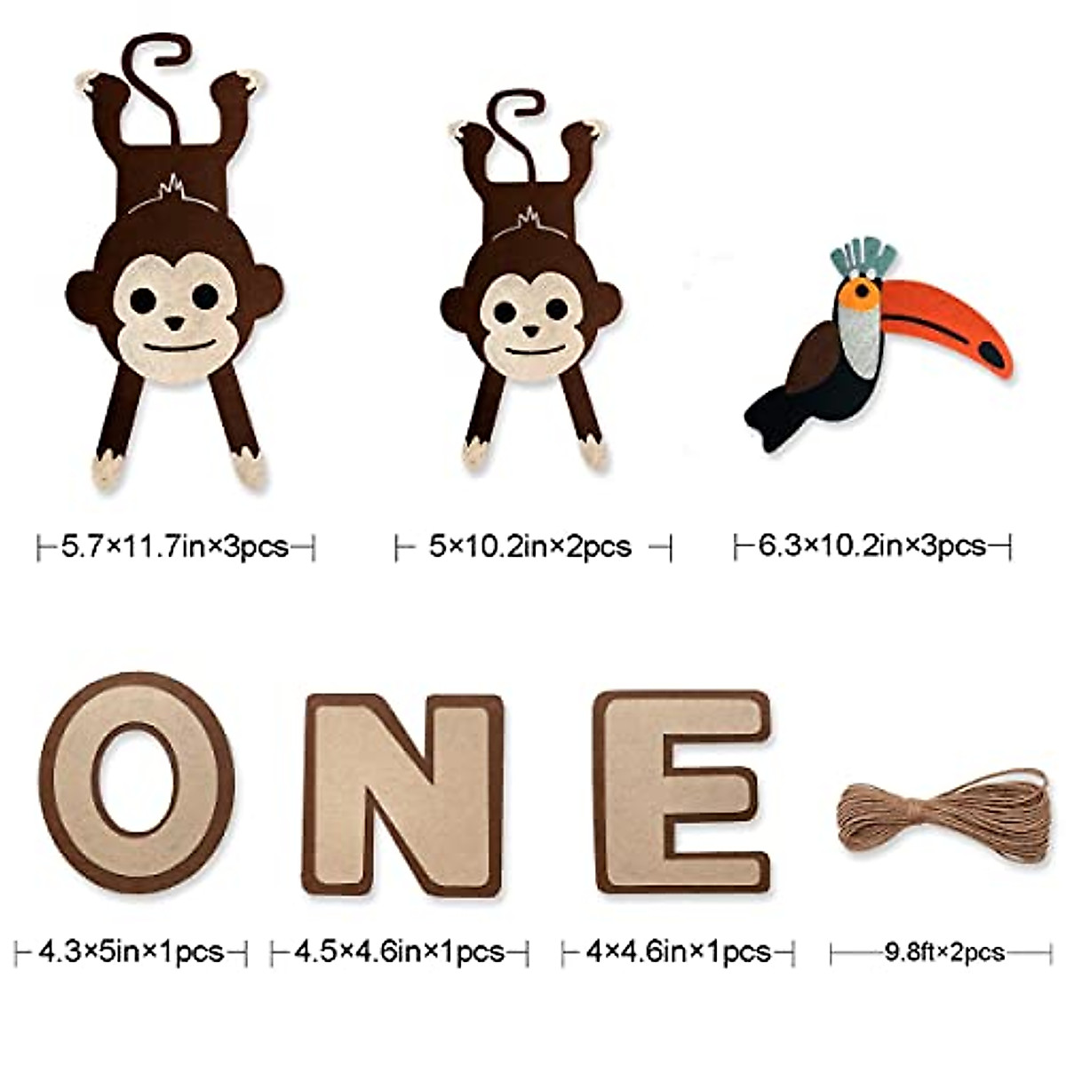 Pinkblume Felt Palm Leaves Monkey Bird Toucan Hanging Wall Decorations for Kids First Birthday Wild One 1st Tropical Jungle Safari Animal Party Banner Garland for Boys Baby Shower Living Room Bedroom