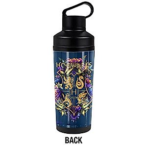 Harry Potter OFFICIAL Hogwarts Multi-Colored Floral Crest 18 oz Insulated Water Bottle, Leak Resistant, Vacuum Insulated Stainless Steel with 2-in-1 Loop Cap