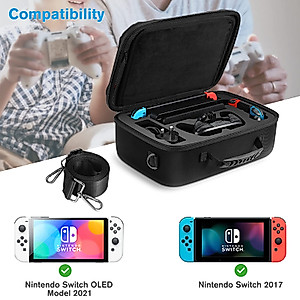 Fintie Carrying Storage Case for Nintendo Switch OLED Model 2021/ Switch 2017, Portable Travel All Protective Hard Messenger Bag Soft Lining for Switch Console Pro Controller & Accessories (Black)