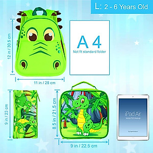 CCJPX 3PCS Toddler Backpack for Boys, 12'' Dinosaur Bookbag and Lunch Box Kindergarten Preschool Bag