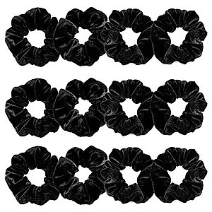 Whaline 12 Pieces Hair Scrunchies Velvet Elastics Scrunchy Bobbles Soft Hair Bands Hair Ties (Black)