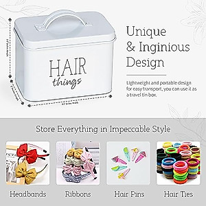 Lola Creates Hair Accessories Organizer - Chic Hair Tie Holder for Girls - Practical Hair Accessory Storage - White Clip Container for Bedroom, Bathroom - Durable Metal Organizer Box, Lid