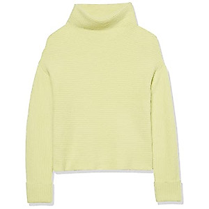 Daily Ritual Women's Cozy Boucle Horizontal Knit Long-Sleeve Mock Neck Sweater, Bright Olive Green, X-Small