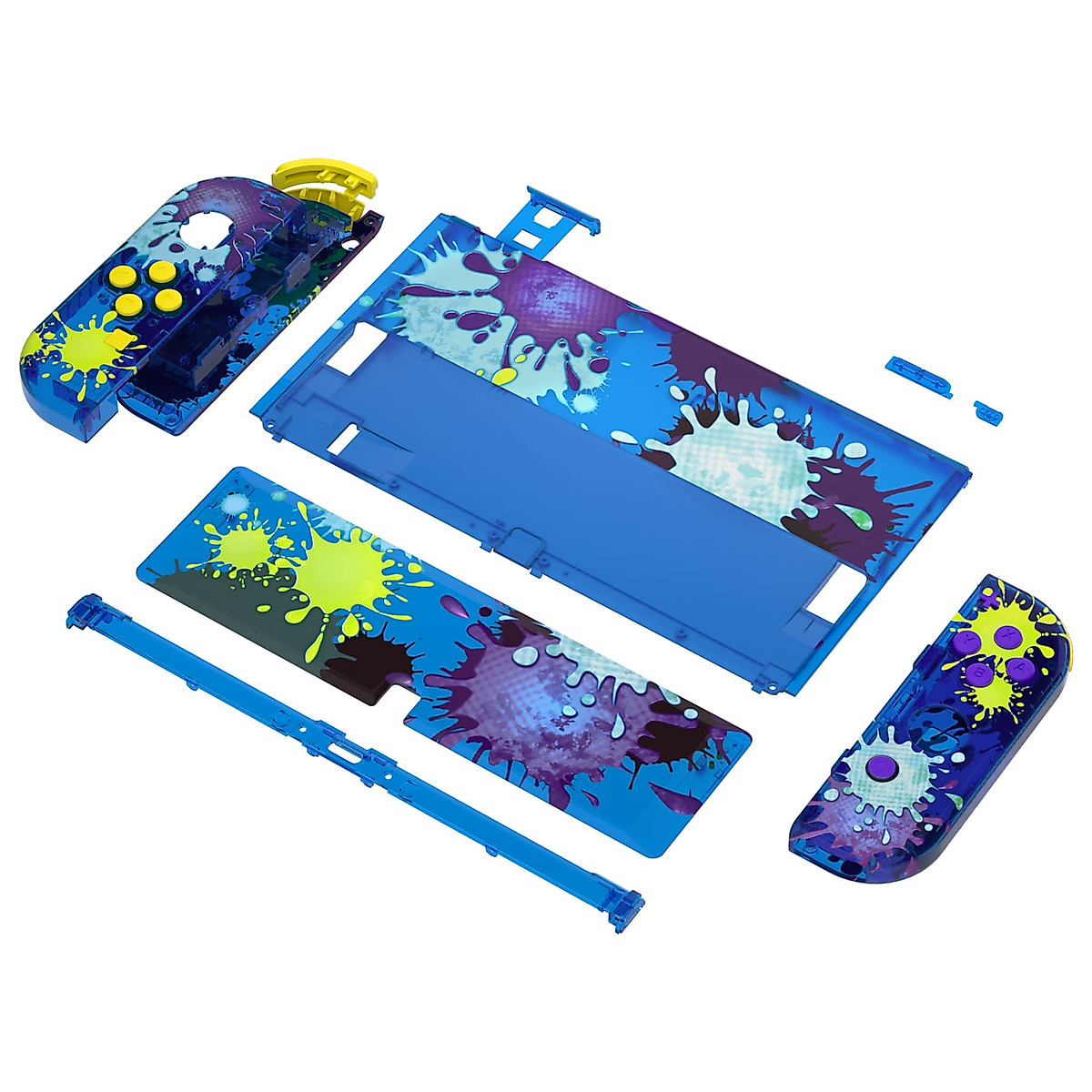 eXtremeRate DIY Full Set Shell Buttons for Nintendo Switch OLED, Replacement Console Back Plate & Kickstand, Custom Case Housing for Nintendo Switch OLED JoyCon Handheld Controller - Splattering Paint