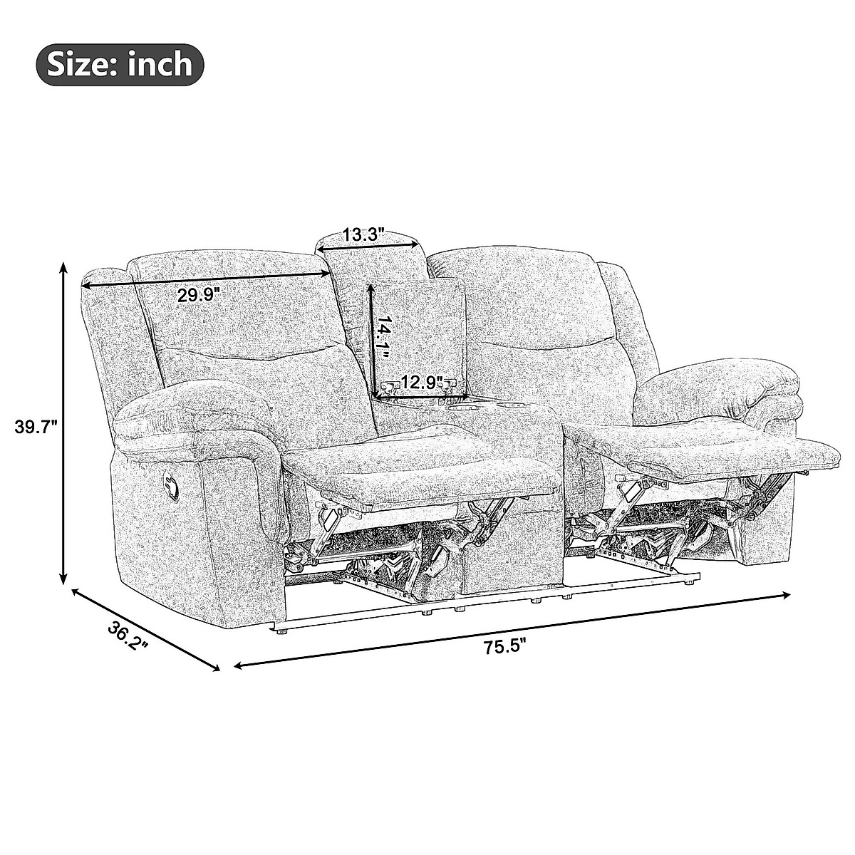 P PURLOVE Manual Reclining Loveseat Sofa with Adjustable Backrest, Velvet Recliner Loveseat with Handrail and Metal Legs, Home Theater Seating with Cup Holder and 2 USB Ports for Living Room,Dark Blue
