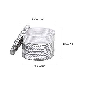 S Size Grey Cotton Rope Basket with Lid Mini Woven Basket Cute Toy Storage Basket Towel Storage Little Organizer Woven Basket Living Room Nursery Storage Basket Small Grey Woven Basket for Storage