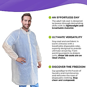 AMZ Medical Supply Disposable Lab Coats for Adults XL, White Disposable Lab Coat Knee Length, SMS 40 GSM Painting Lab Coat No Pockets, Medical PPE Coat with Long Sleeves, Elastic Wrist, Loop Fasteners