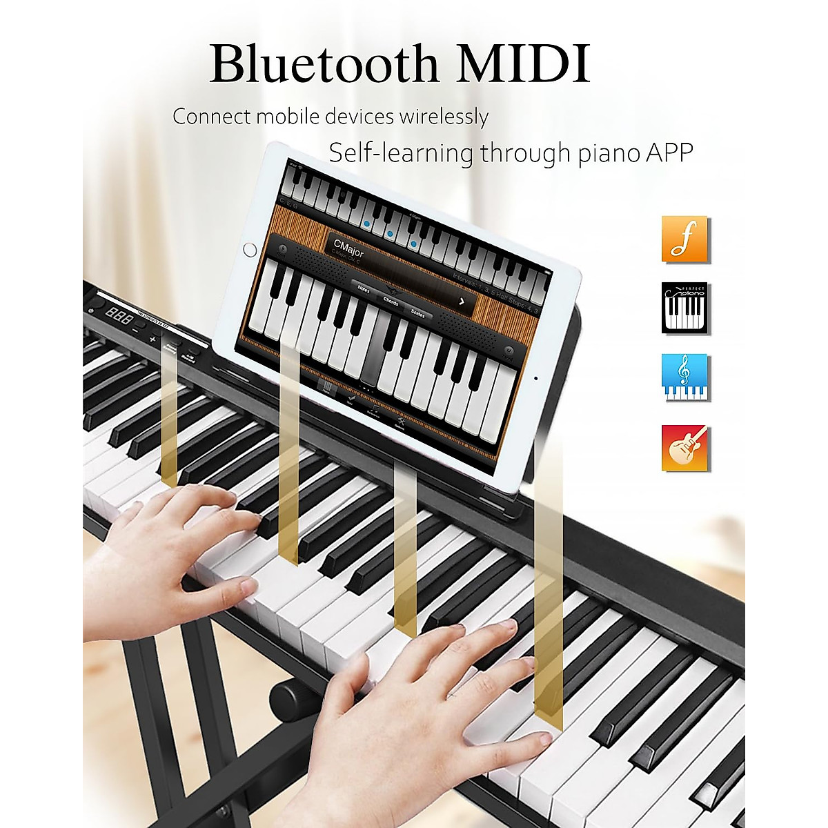 Longeye Piano Keyboard 88 Keys Compact Digital Piano for Beginners with Full Size Semi Weighted Keys, Sustain Pedal, Headphones, Carrying Case (88 Key With Stand, Black)